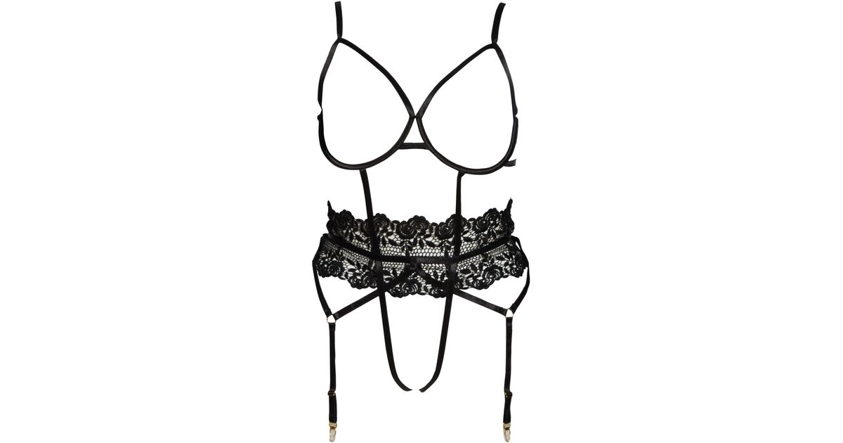Roma Confidential Embroidered Open Cup Teddy With Garter Straps In