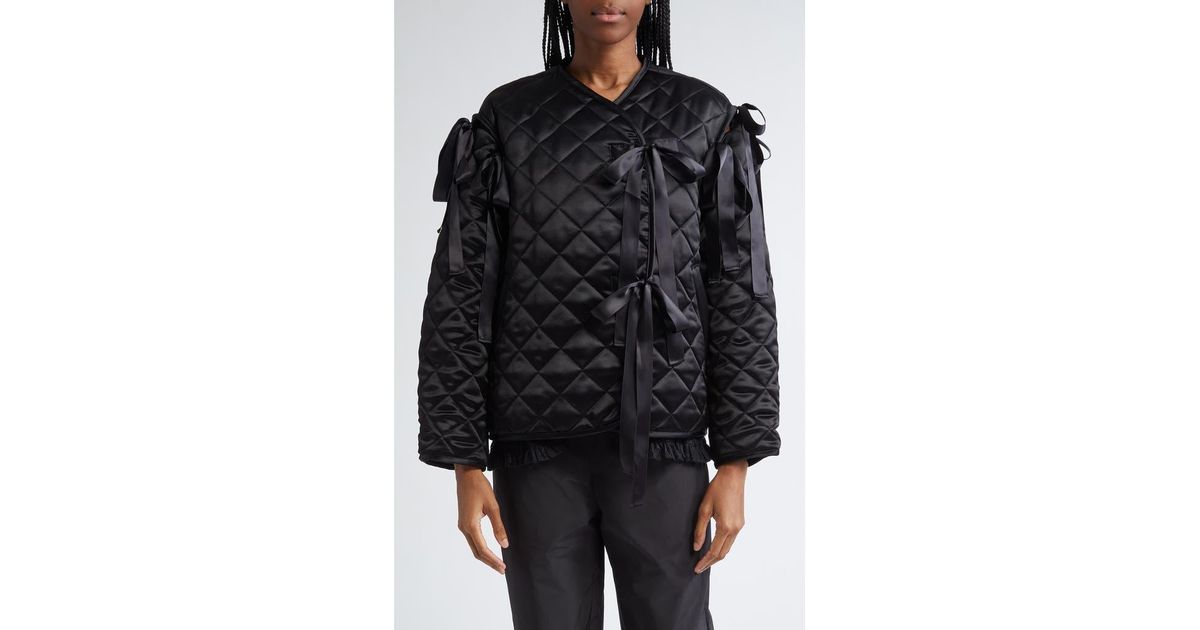 Sandy Liang Subi Quilted Bow Jacket in Black | Lyst
