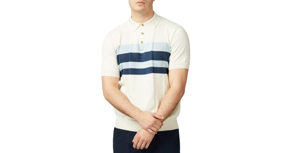 Ben Sherman Chest Stripe Organic Cotton Polo Sweater in Blue for Men | Lyst
