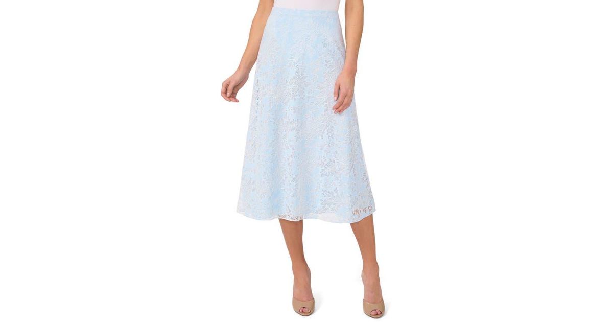 Cece Floral Embroidery Bias Midi Skirt in Blue | Lyst
