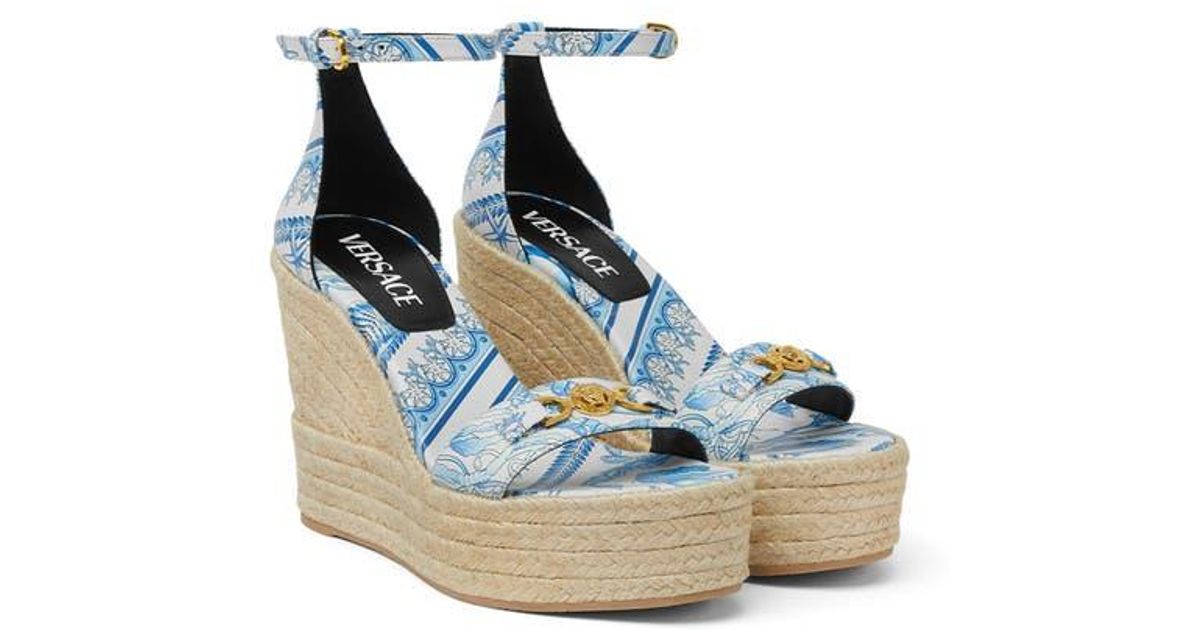 Versace Medusa Espadrille Wedge Sandal in Blue | Lyst