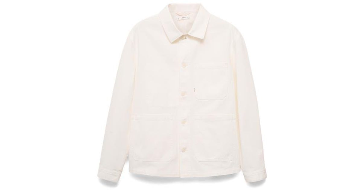 Mango Lightweight Twill Chore Coat in White for Men | Lyst