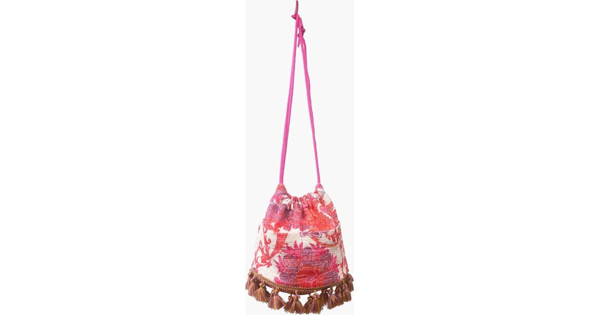 Anna Sui Arabesque Linen Tassel Crossbody Bag in Pink | Lyst