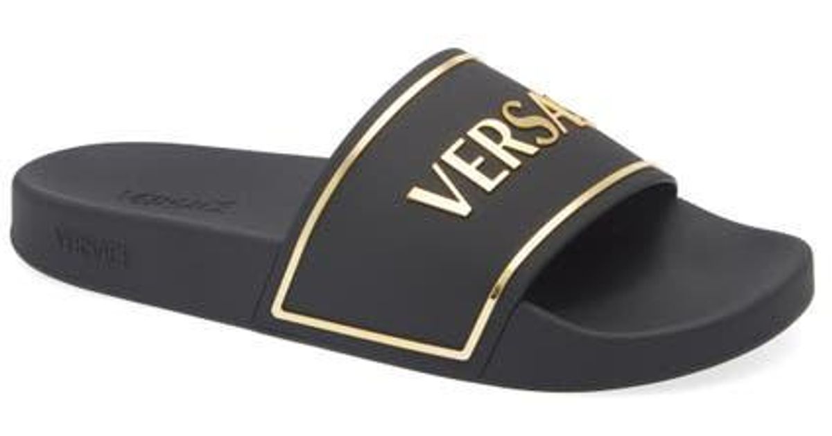 Versace Logo Pool Slide in Black | Lyst