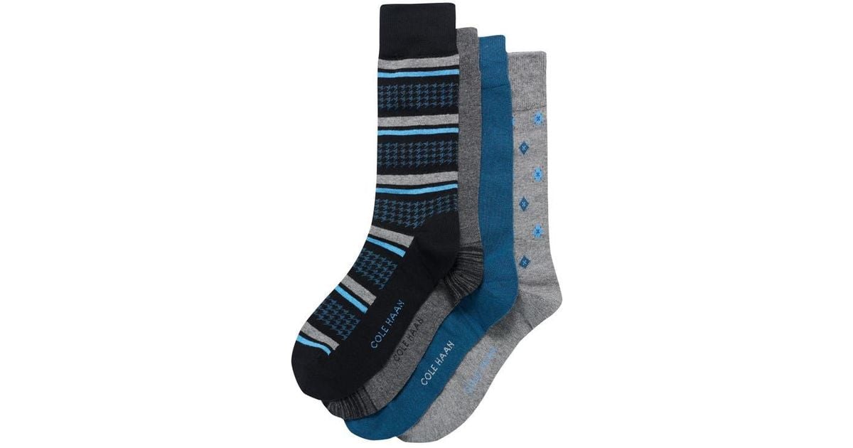 Cole Haan Assorted 4-Pack Stripe & Diamond Dress Socks Gift Box in Blue ...