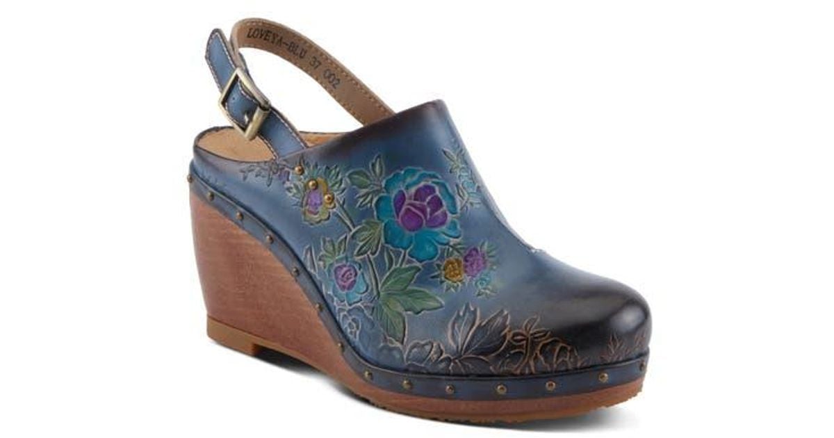 Spring Step Loveya Slingback Platform Wedge Clog in Blue | Lyst