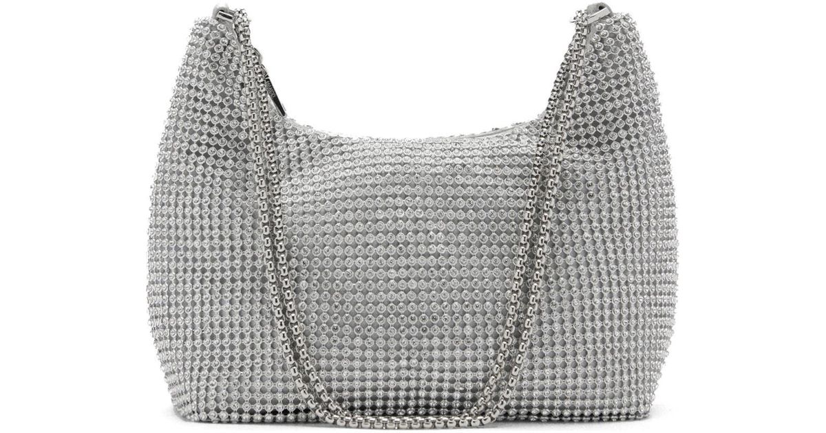 Mango Chain Strap Crystal Shoulder Bag in Gray | Lyst