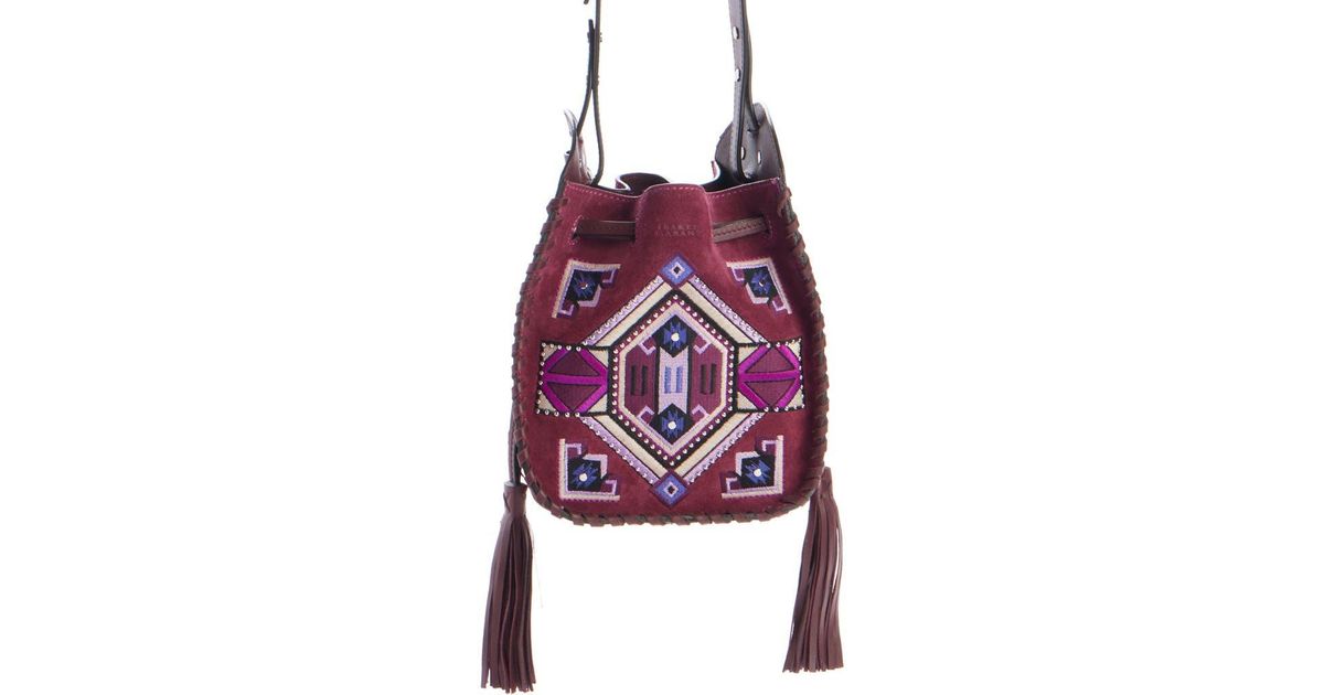 Isabel Marant Mini Silao Embroidered Suede Bucket Bag in Purple | Lyst