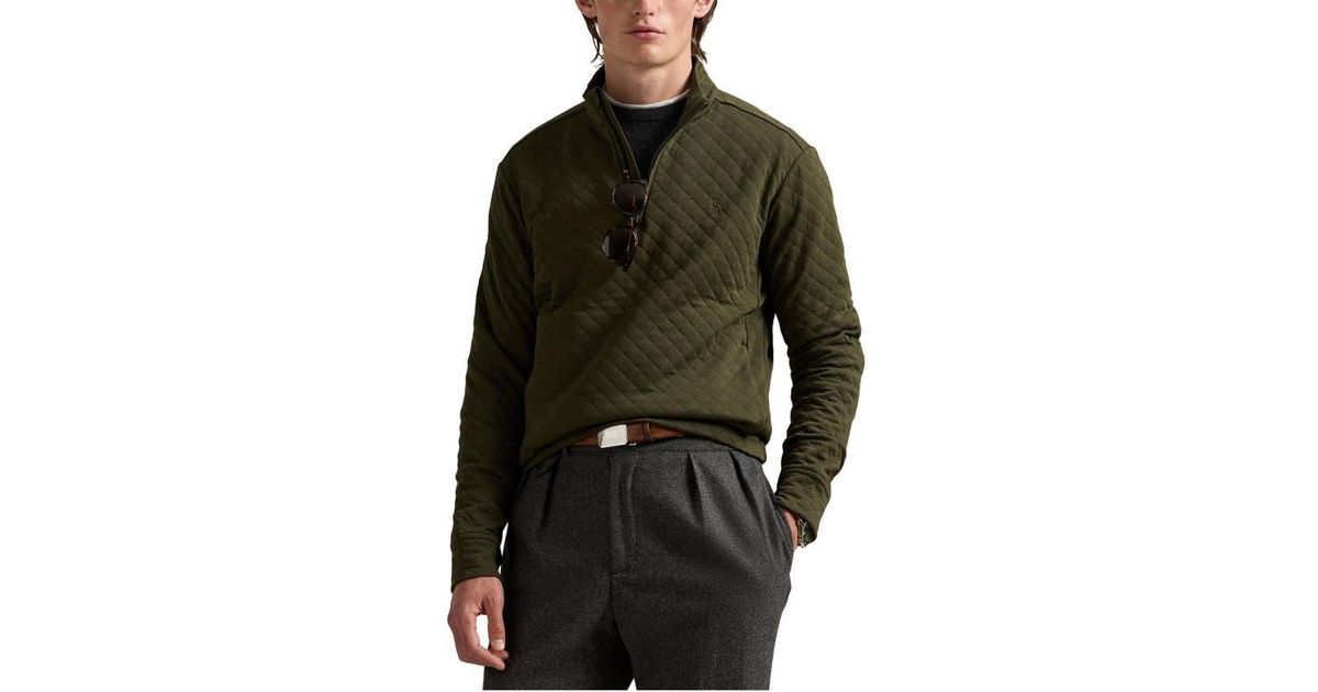 Polo Ralph Lauren Micro Quilted Cotton Quarter Zip Pullover in Black ...