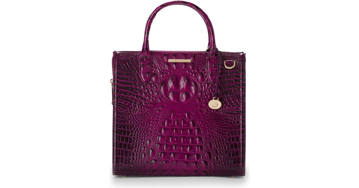 Brahmin Caroline Croc Embossed Leather Satchel in Purple | Lyst