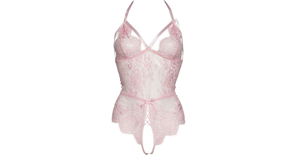 Coquette Open Gusset Lace Teddy in Purple | Lyst