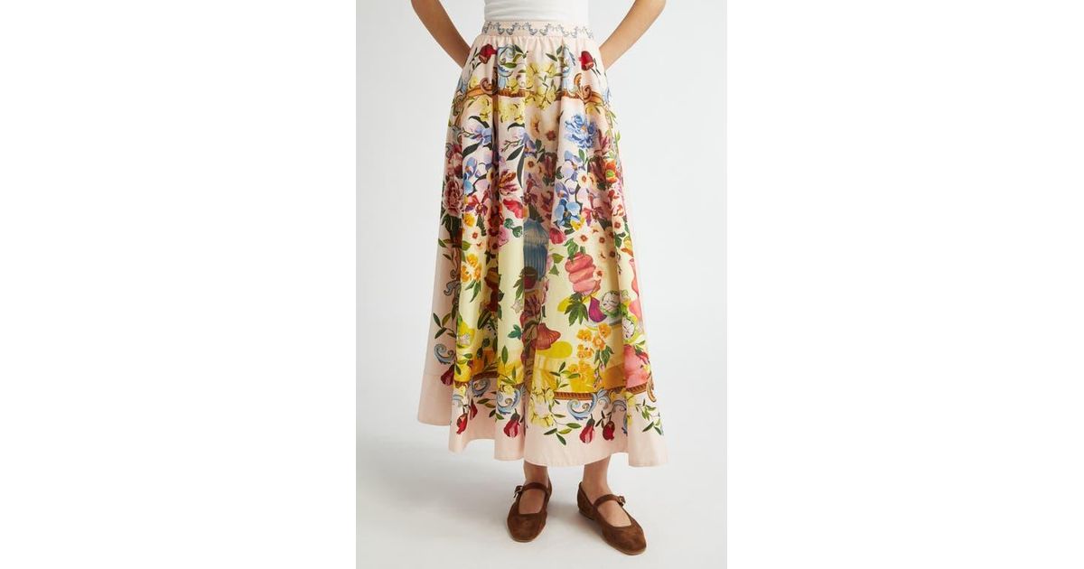 FARM Rio Garden Terrace Cotton Maxi Skirt in Yellow | Lyst
