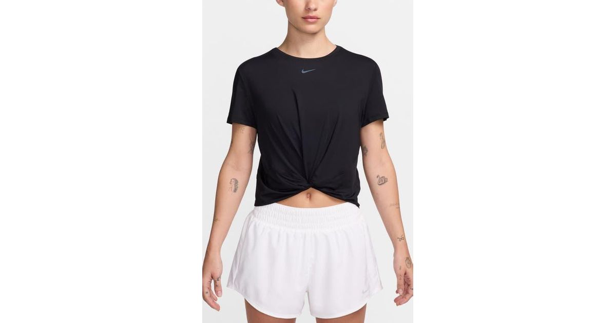 Nike One Classic Dri-Fit Twist Front Top in Black | Lyst