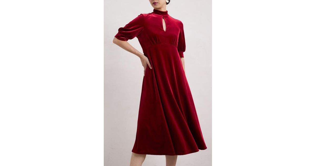 Seasalt Cornwall Four Lanes Puff Sleeve Velvet Dress in Red | Lyst