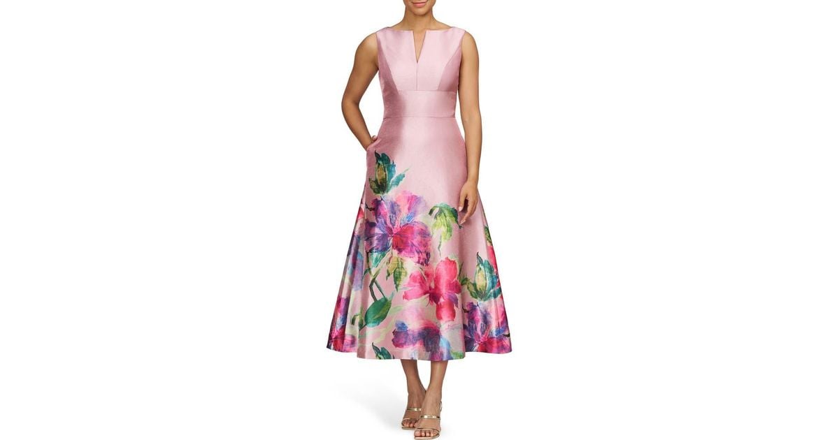 Kay Unger Marlene Placed Floral Print Sleeveless Cocktail Dress in Pink ...
