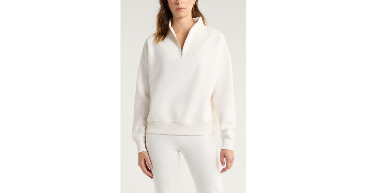 Zella Cozy Bouclé Quarter Zip Sweatshirt in White | Lyst