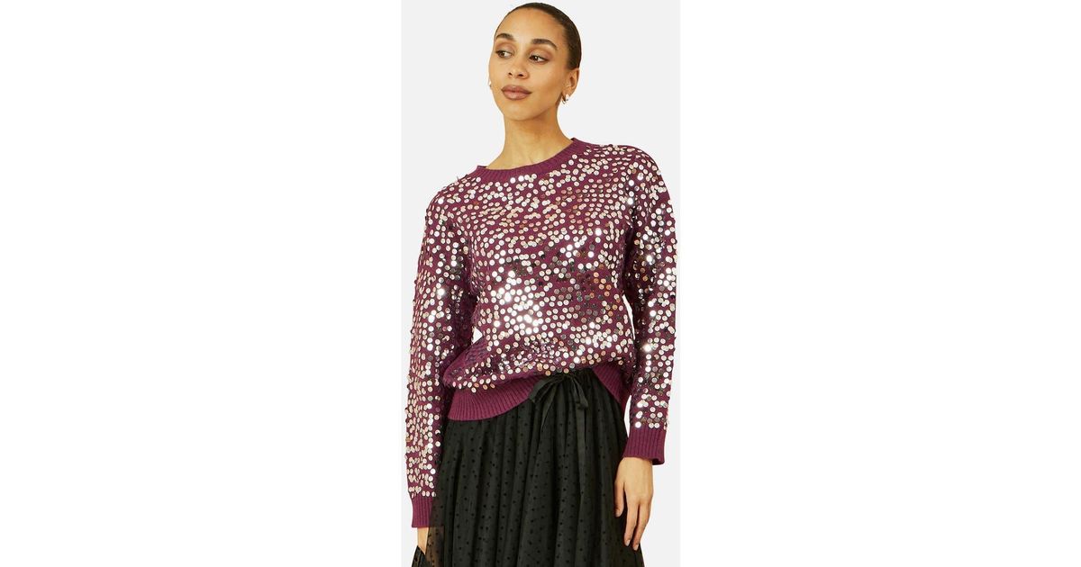 Yumi' Sequin Relaxed Fit Sweater in Red | Lyst