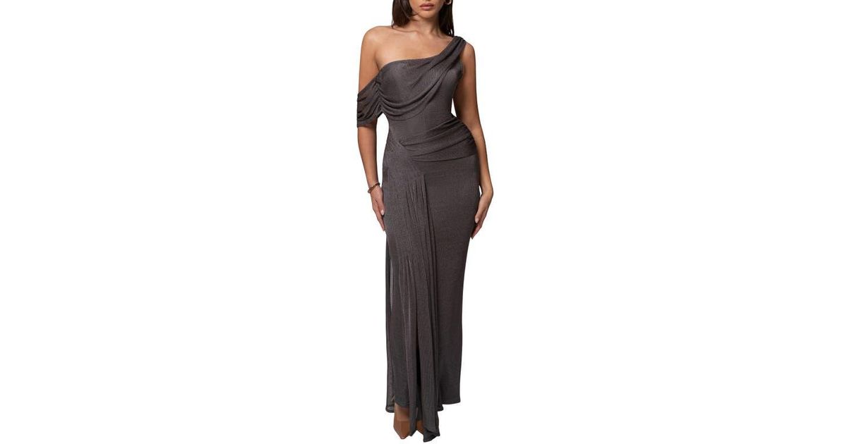 JLUXLABEL Drape Metallic One-Shoulder Gown in Gray | Lyst