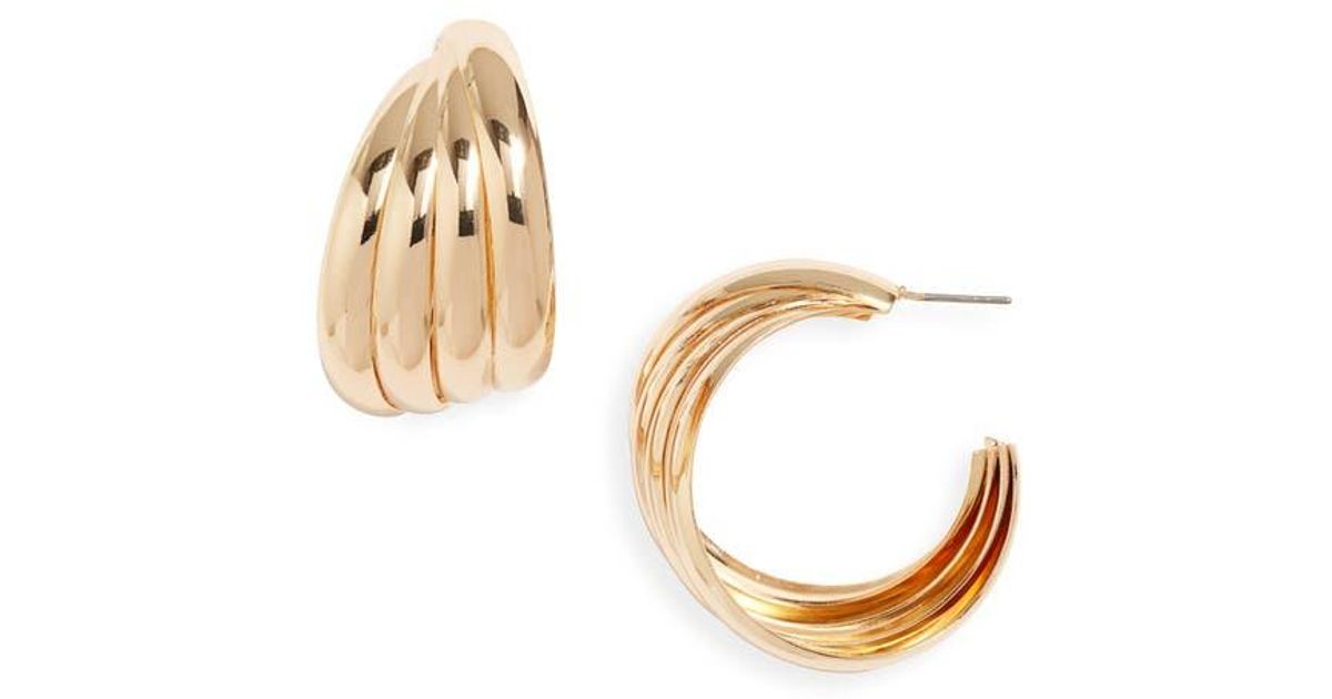 Open Edit Ridged Twist Hoop Earrings in Metallic | Lyst