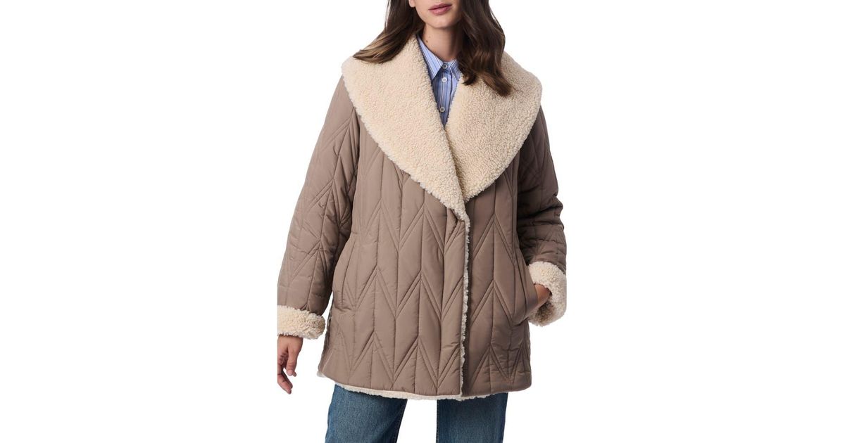 Bernardo Quilted Faux Shearling Lined Jacket in Brown | Lyst