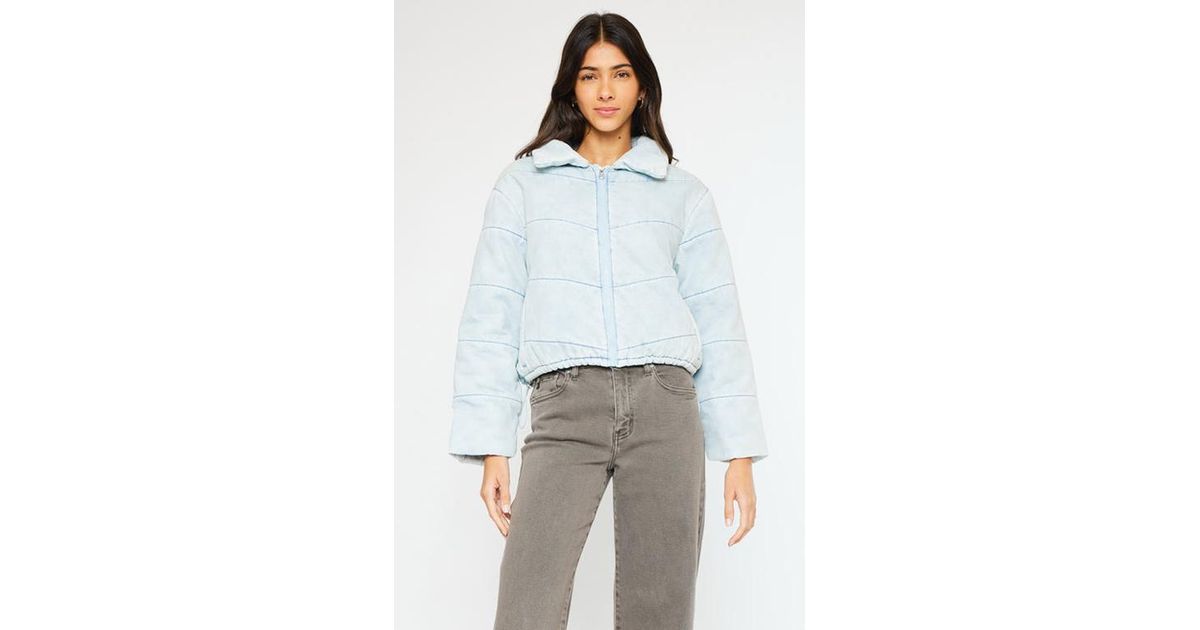 Kancan Luciana Denim Puffer Jacket in White | Lyst
