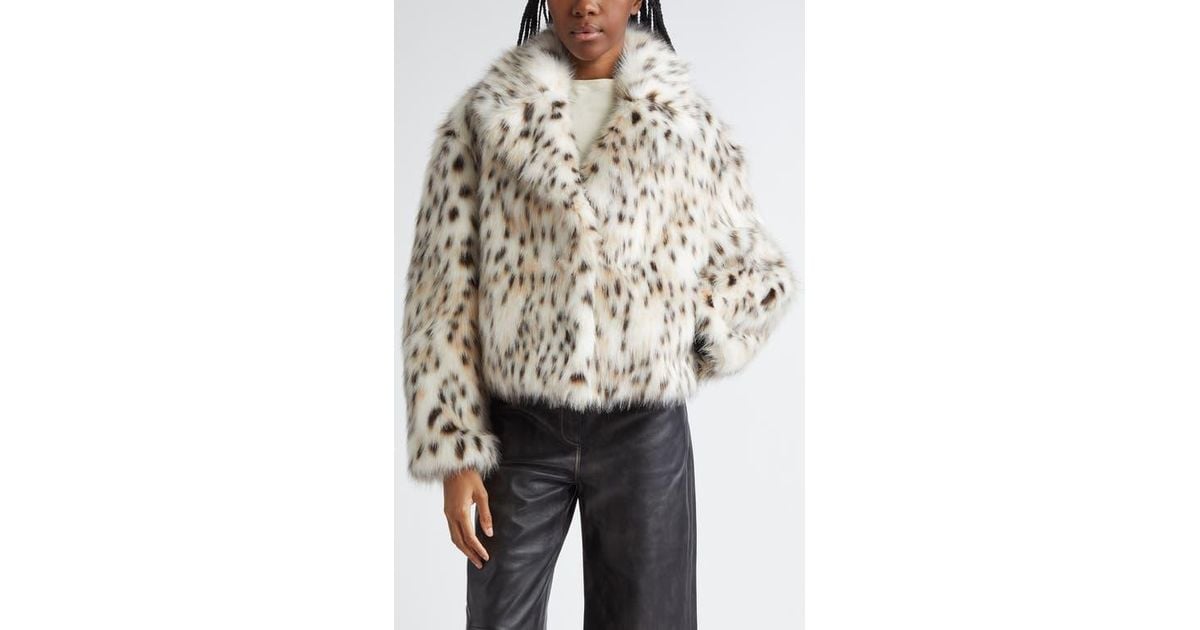 Stand Studio Samara Leopard Faux Fur Jacket in White | Lyst