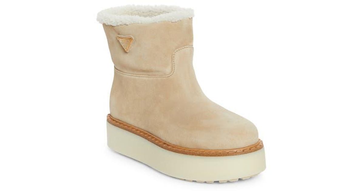 Prada Evolve Genuine Shearling Bootie in Natural | Lyst