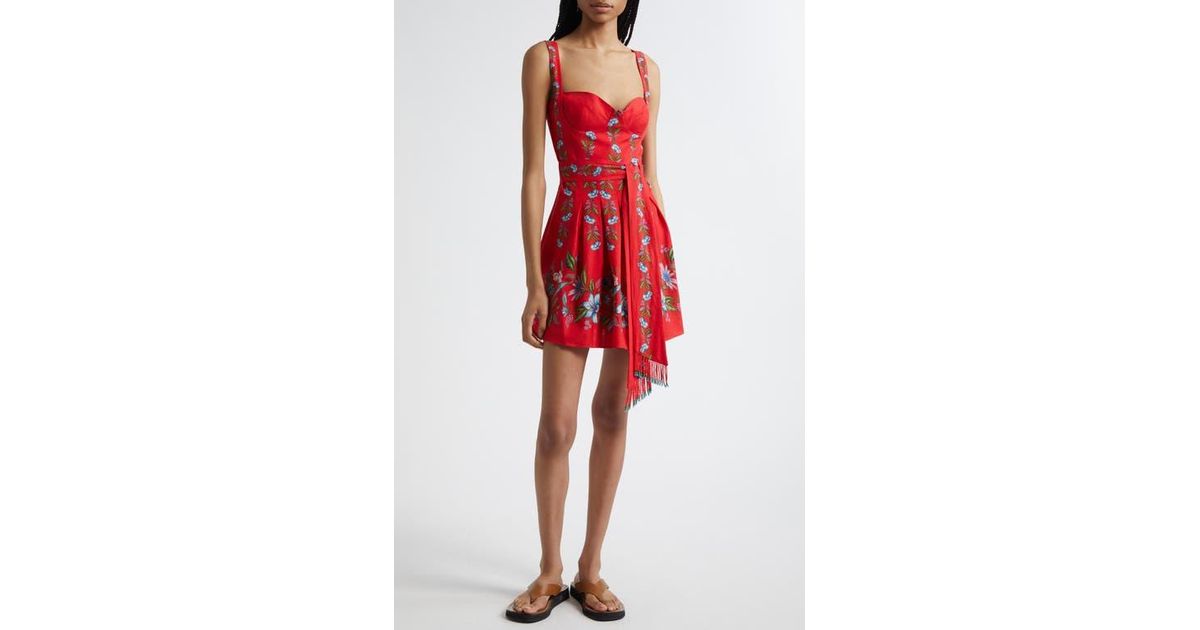 FARM Rio Sweet Bloom Bouquet Linen Blend Minidress in Red | Lyst