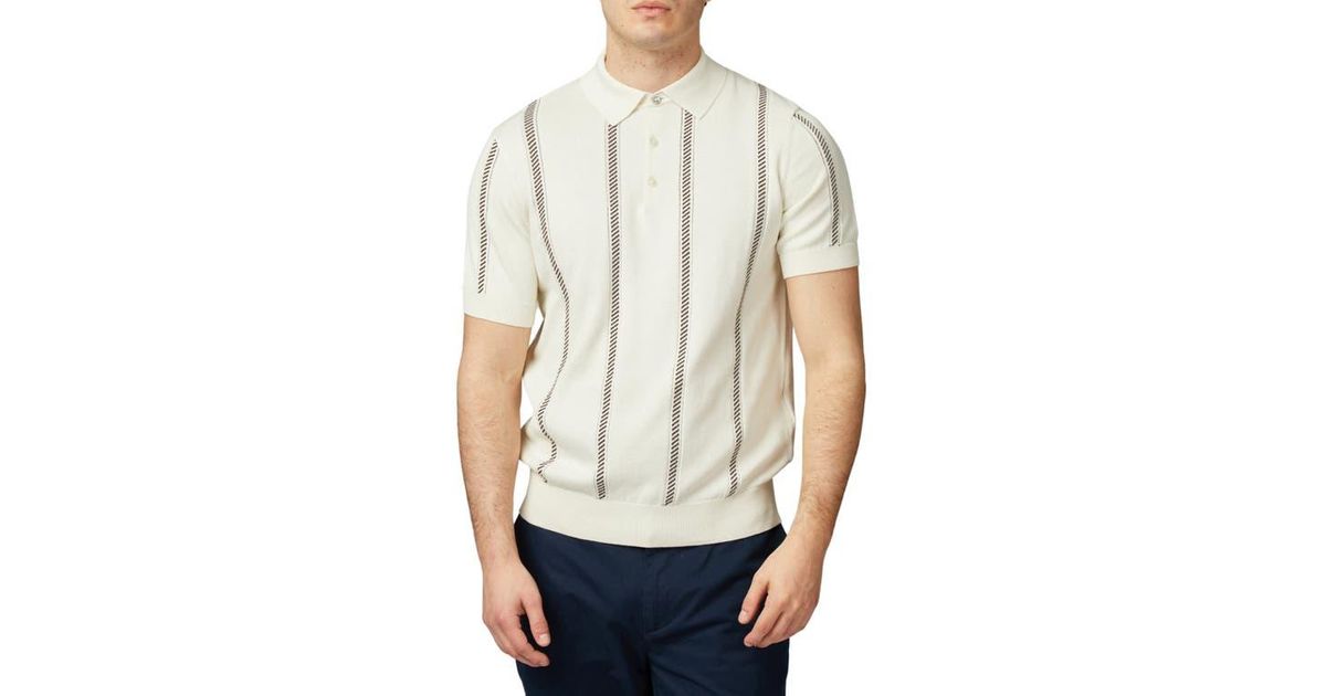 Ben Sherman Jacquard Stripe Organic Cotton Polo Sweater in Natural for ...
