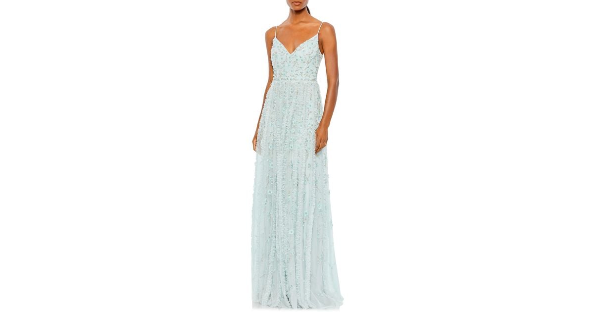 Mac Duggal Beaded V Neck A Line Gown In Blue Lyst