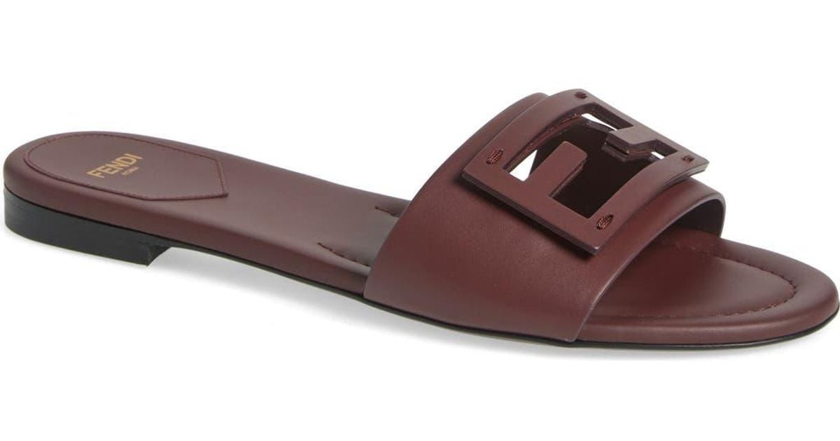 Fendi Signature Logo Slide Sandal in Brown | Lyst