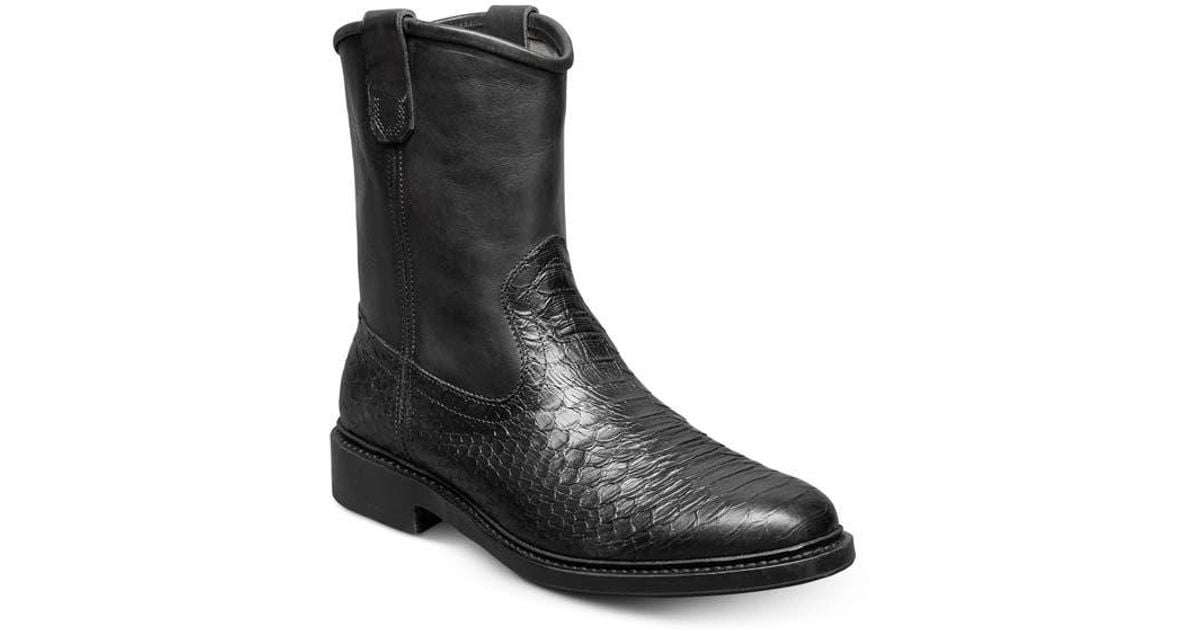 Allen Edmonds Dallas Roper Low Croc Embossed Western Boot in Black for ...