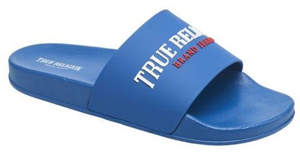 True Religion Weezy Logo Slide in Blue for Men | Lyst