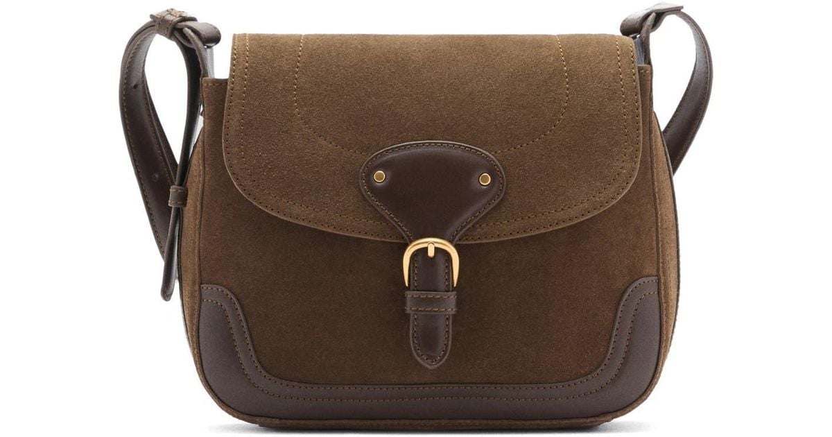 Mango Buckle Strap Suede & Leather Shoulder Bag in Brown | Lyst