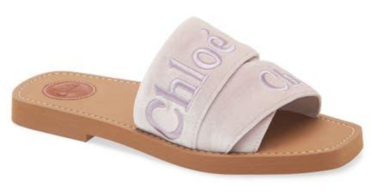Chloé Woody Logo Velvet Slide Sandal | Lyst