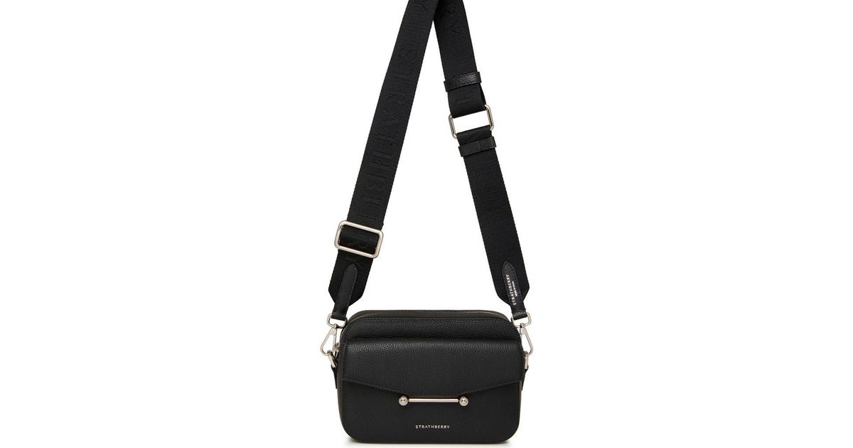 Strathberry Mosaic Leather Camera Crossbody in Black | Lyst