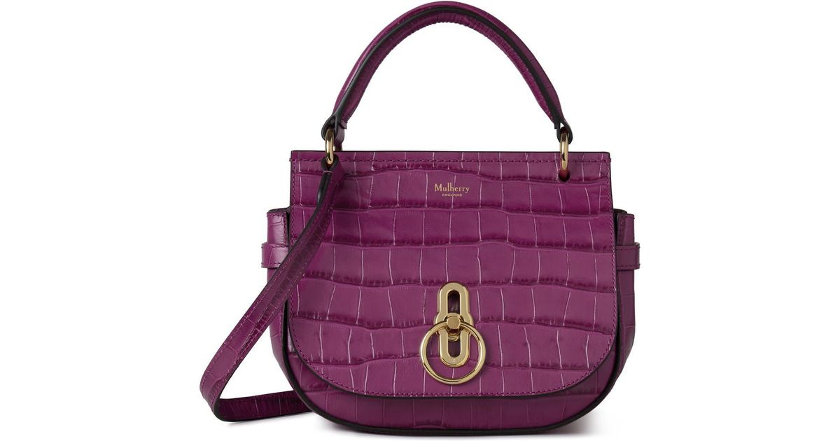 Mulberry Small Amberley Croc Embossed Leather Satchel in Purple | Lyst