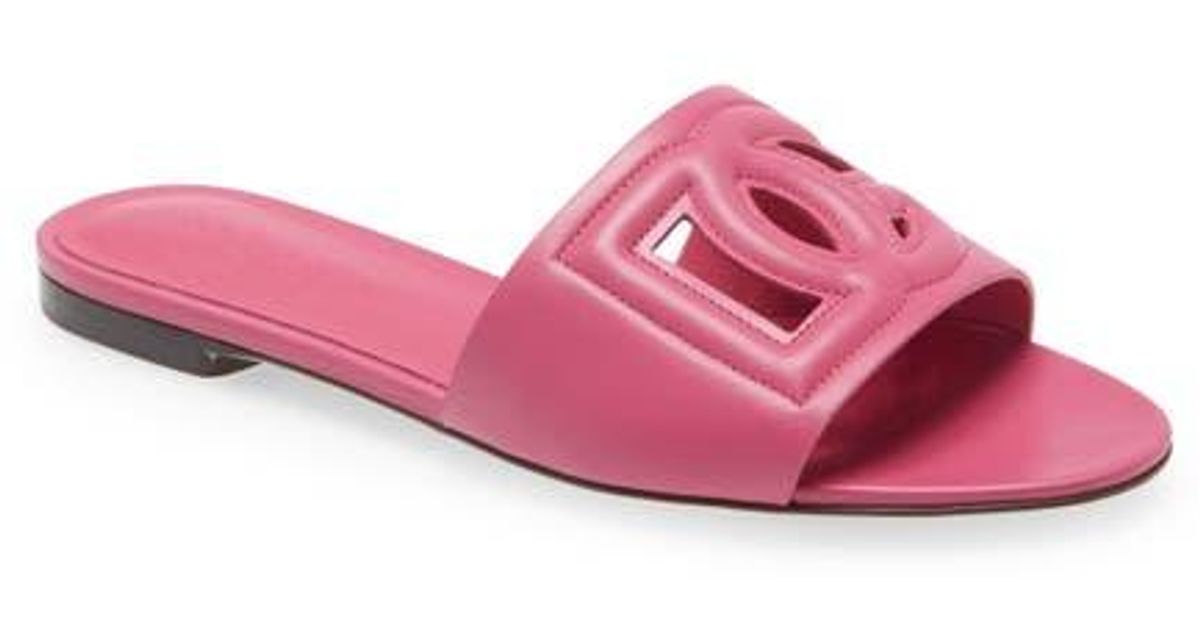 Dolce & Gabbana Bianca Interlock Slide Sandal in Pink | Lyst