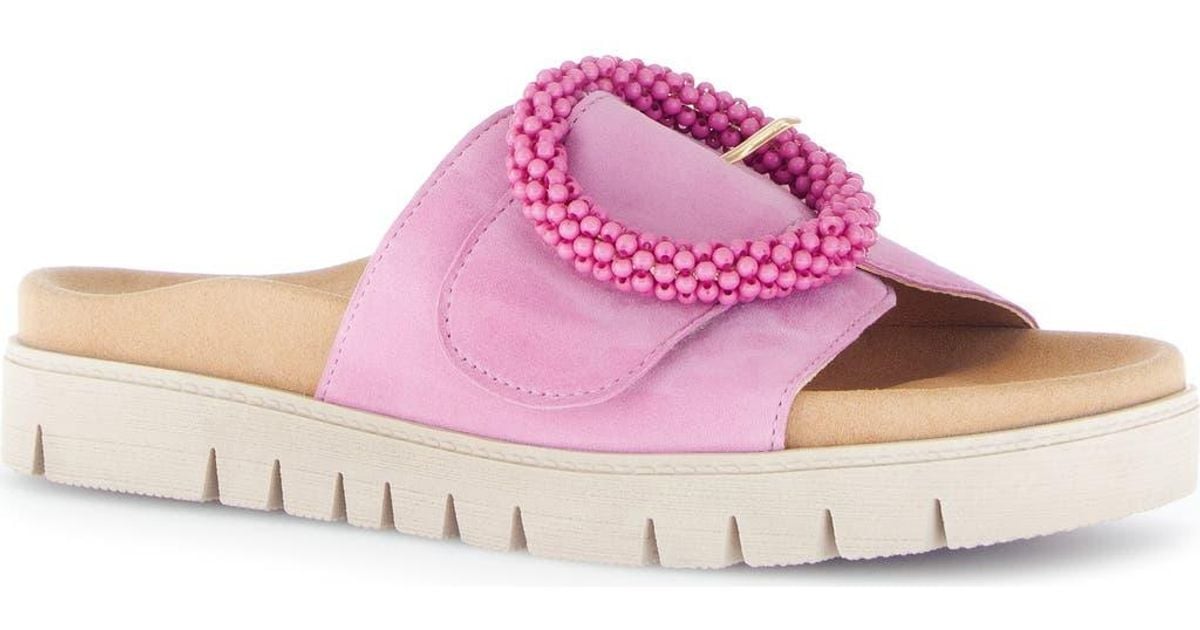 Gabor Beaded Buckle Platform Slide Sandal in Pink | Lyst