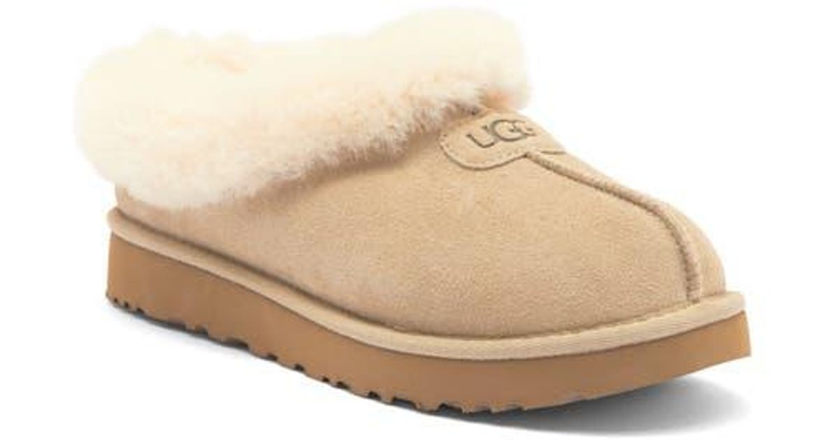UGG Tazzette Genuine Shearling Collar Slipper in Natural | Lyst