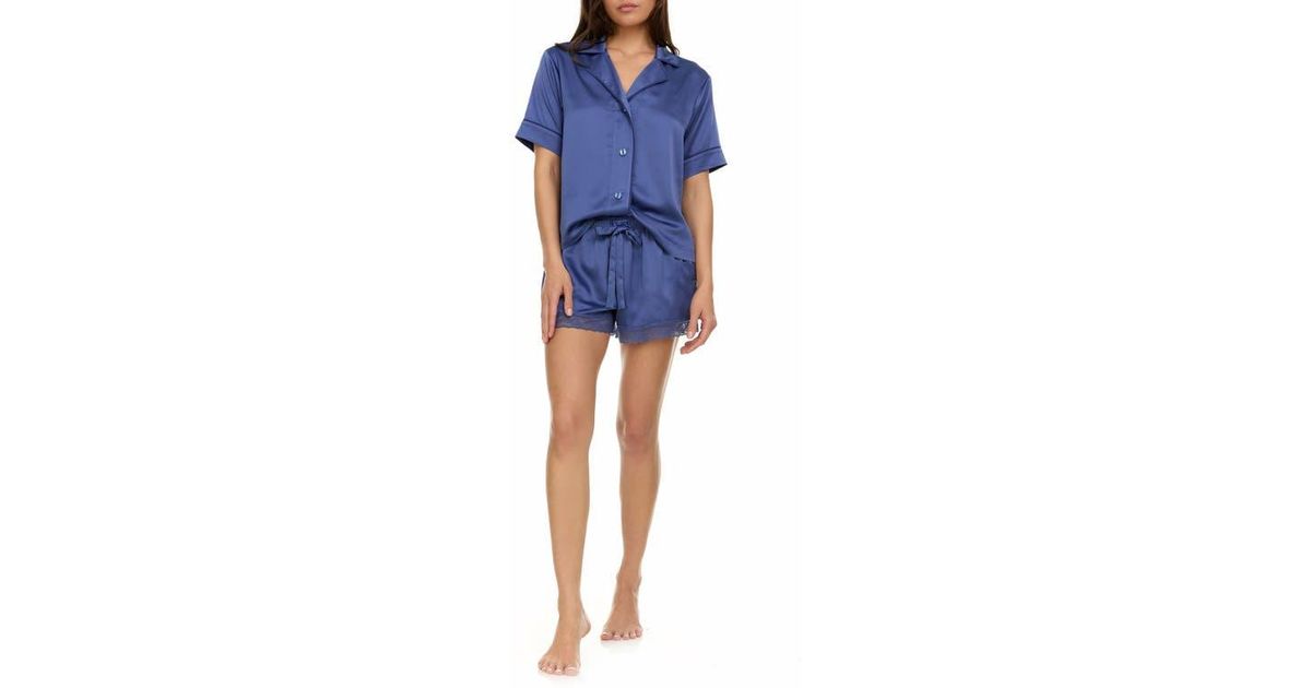 Flora Nikrooz Selena Satin Charmeuse Short Pajamas in Blue | Lyst