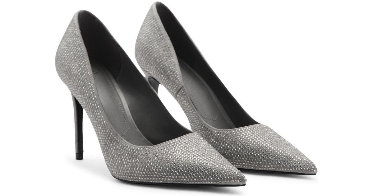 Mango Rhinestone Heel Pump in Gray | Lyst