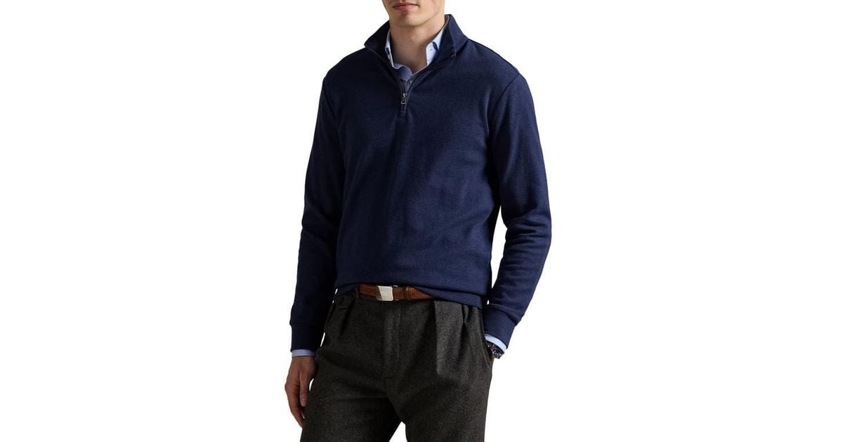 Polo Ralph Lauren Textured Double Knit Quarter Zip Pullover in Blue for ...
