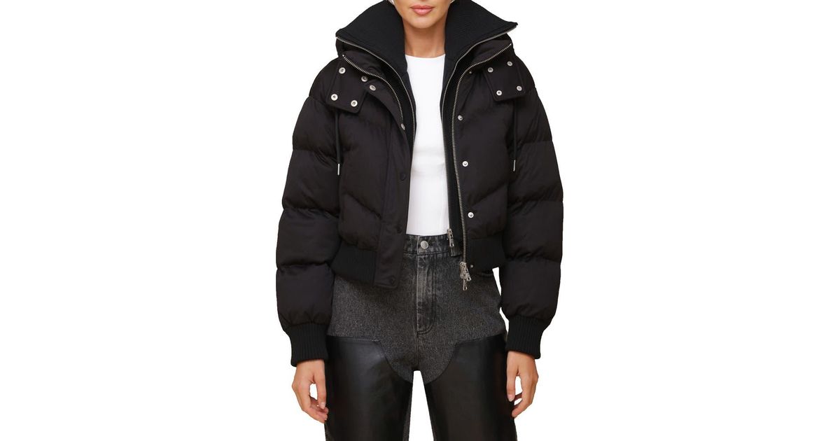 Avec Les Filles Thermalpuff Crop Puffer Jacket With Rib Bib in Black | Lyst