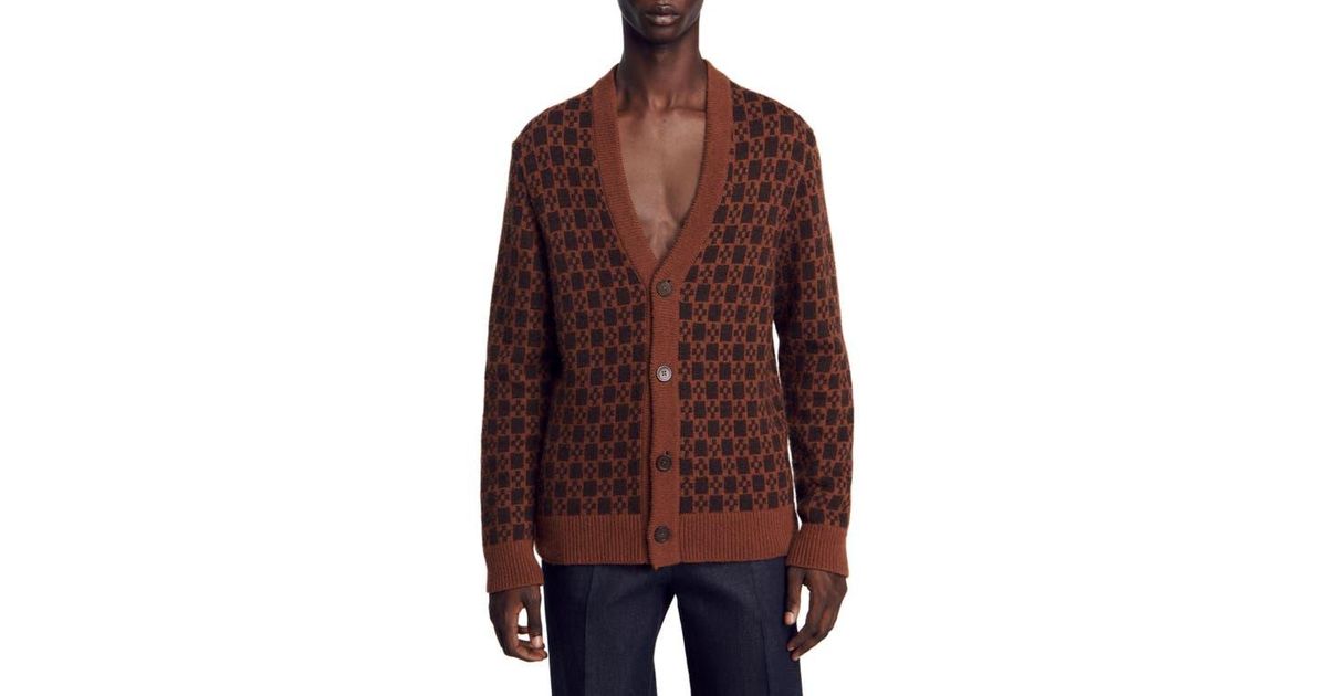 Sandro Jacquard Square Cross Pattern in Brown for Men | Lyst