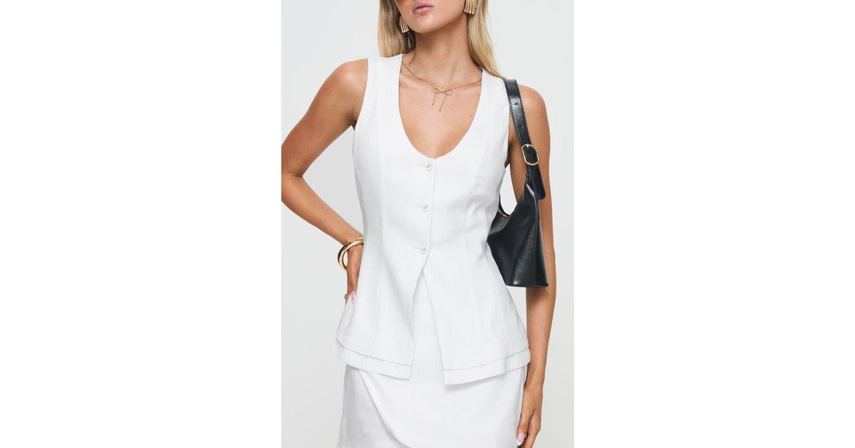 Princess Polly Springview Cotton & Linen Cutaway Vest in White | Lyst