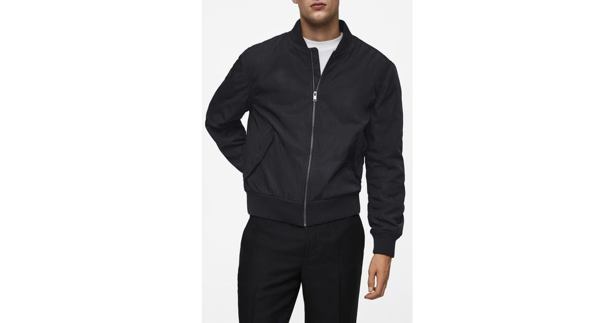 Mango Water Repellent Quilted Bomber Jacket in Black for Men | Lyst
