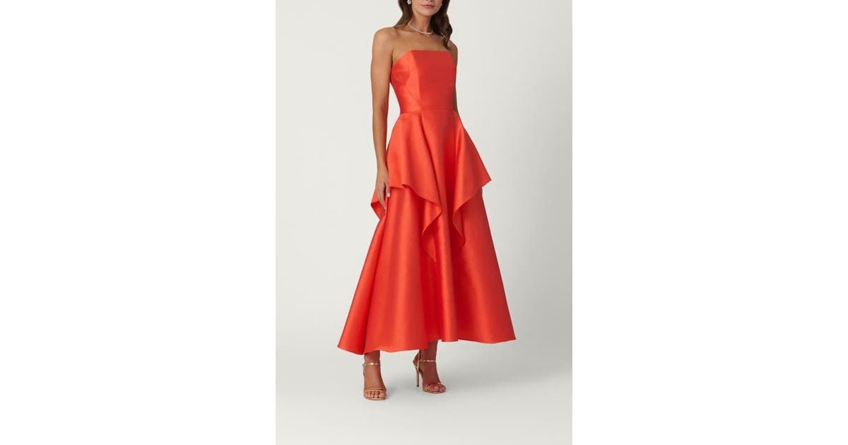 Shoshanna Midnight Pebbled Mikado Pippa Dress in Red | Lyst