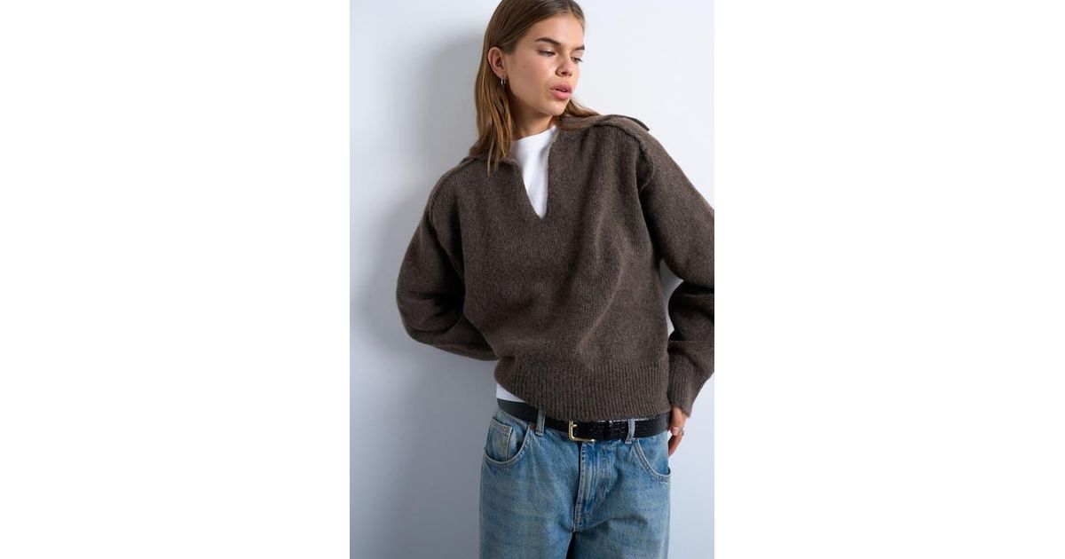 TOPSHOP Johnny Collar Sweater in Black | Lyst