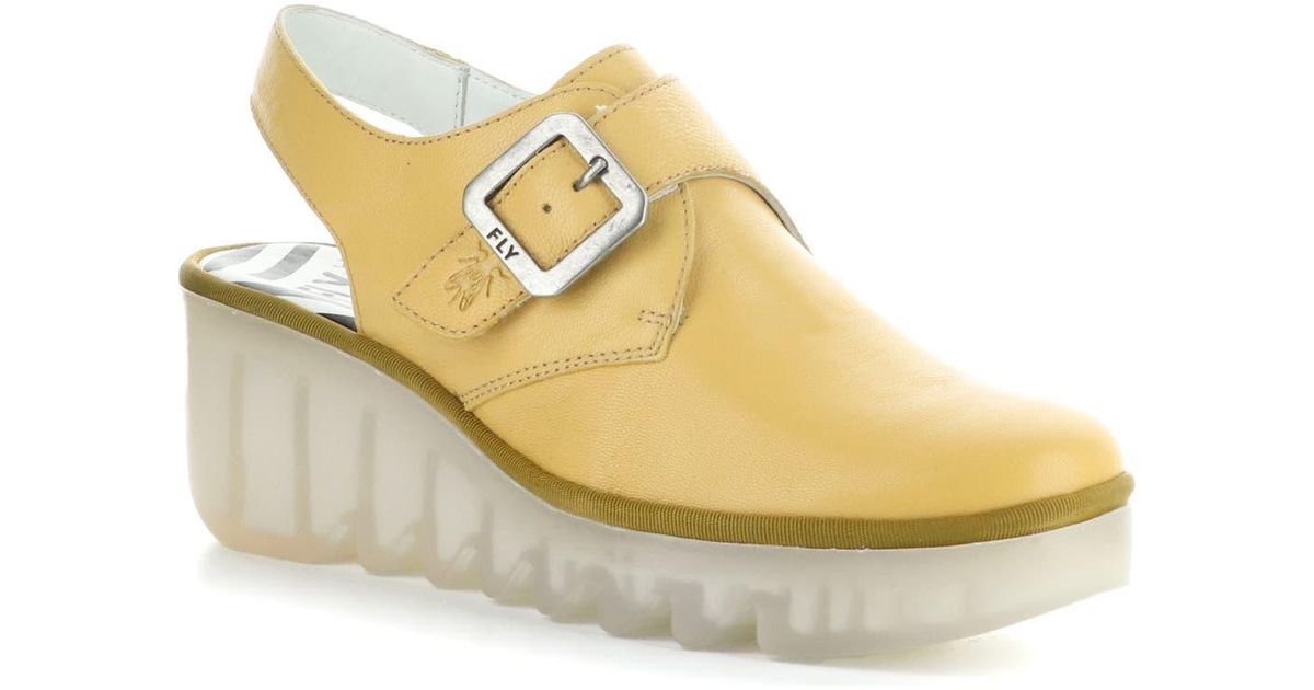 Fly London Bary Platform Wedge Clog in Metallic | Lyst